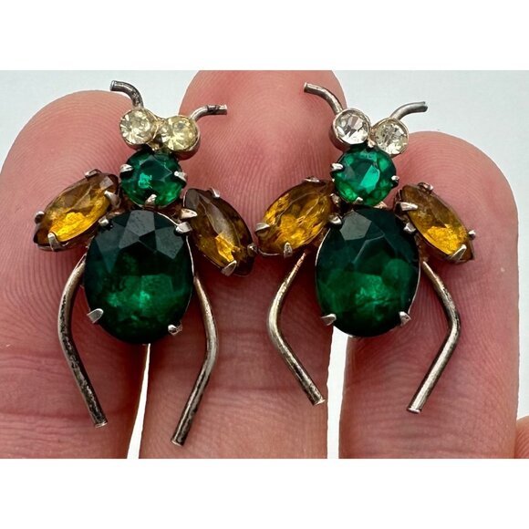 Jewelry | Vintage 194s Sterling Silver Emerald Green Rhinestones Bee ...